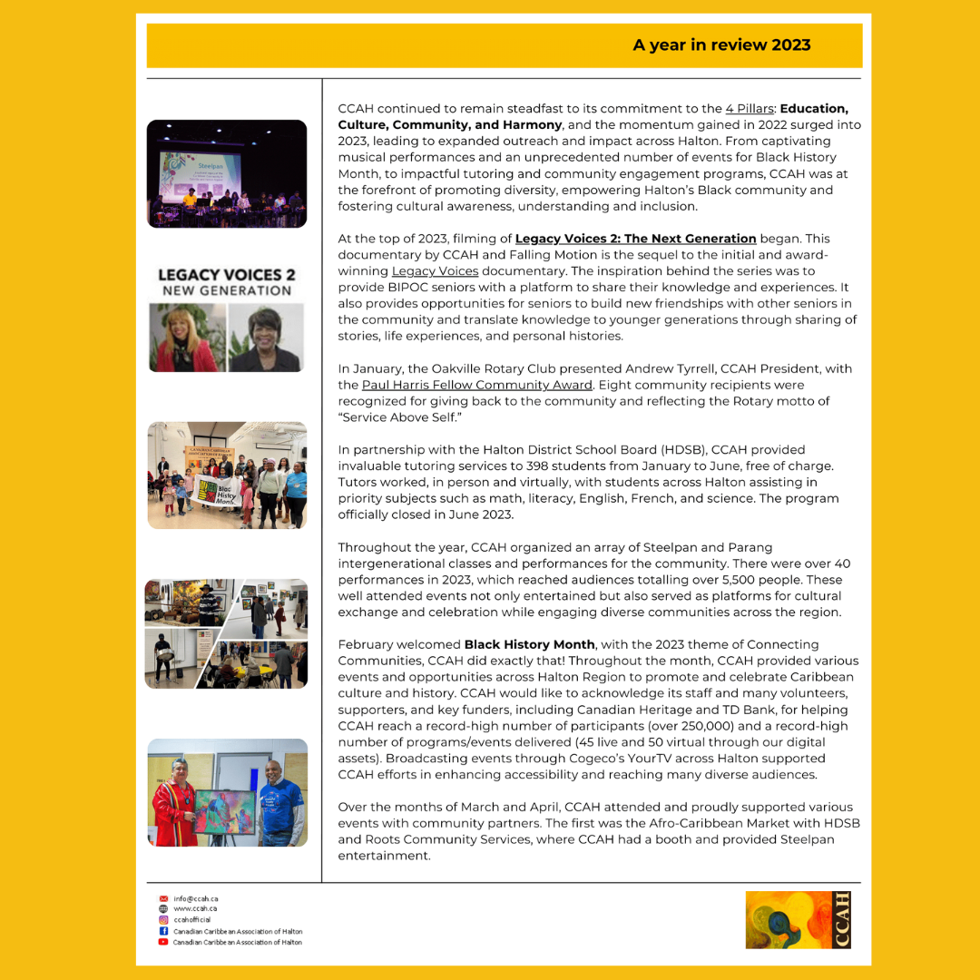 Programs - CCAH - Canadian Caribbean Association of Halton